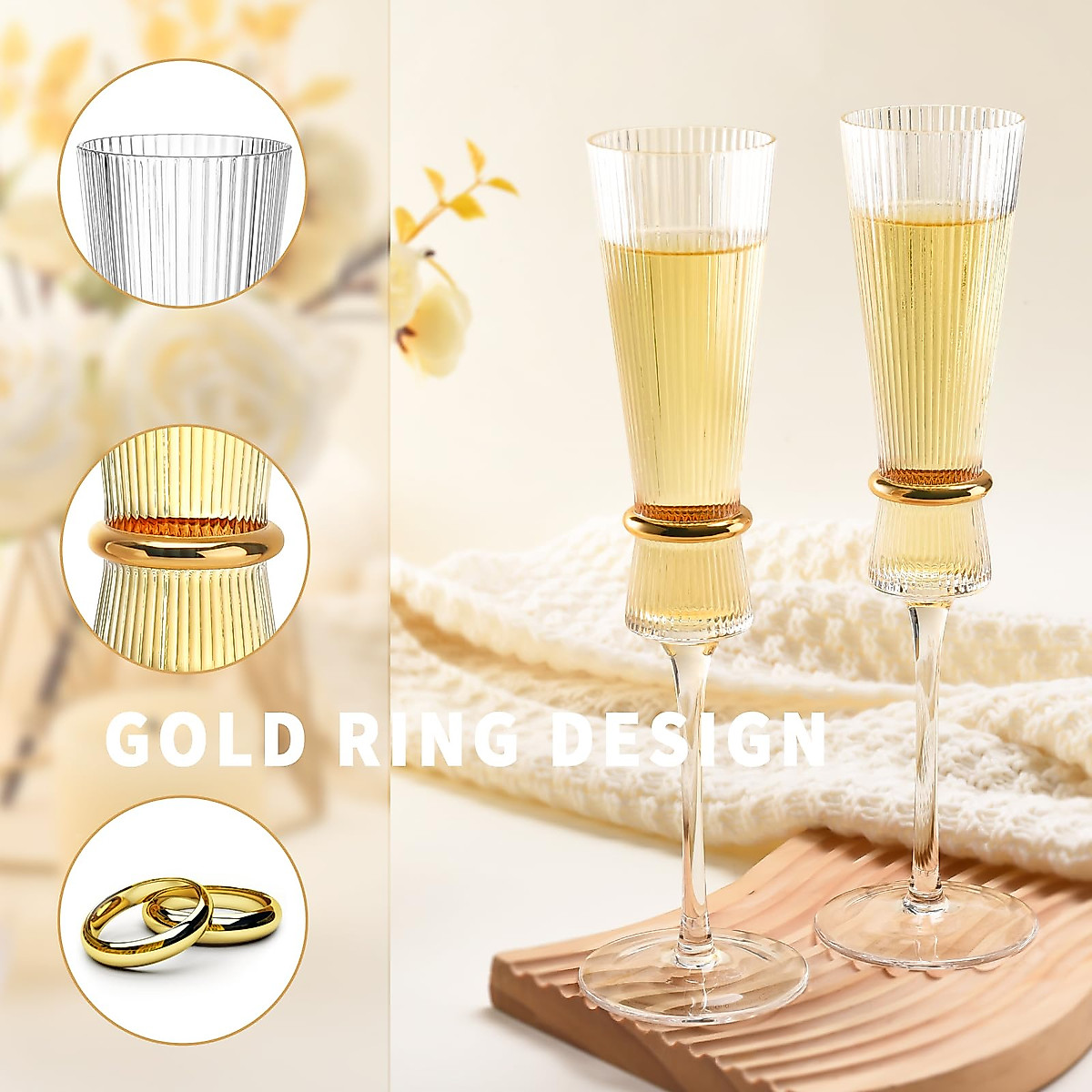 Parihy Wedding Champagne Flutes set of 2, Crystal Champagne Flutes for Mr and Mrs, Bridal Shower Housewarming Gifts, Wedding Gifts Engagement Gifts Bride and Groom