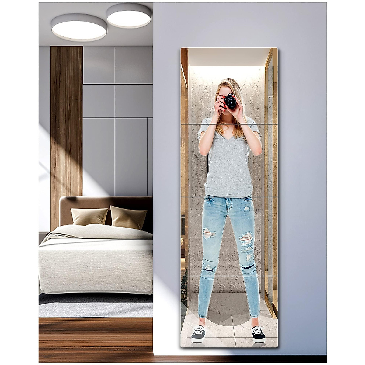 Shatterproof Full Length Mirror, Unbreakable Mirror for Wall, Full Body Mirror for Kids, Thick 0.1",4Pcs 12"x12", Made of Frameless Plexiglass Acrylic Plastic, Wall Mounted for Home Gym, Bathroom Door