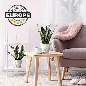 Mueller European-Made 5/1 Plant Pots 6/7.5/9.2" - Flower Pots Set with Inner Drainage for Indoor and Outdoor Use - Modern Decorative Planters for Plants, Flowers, and Herbs - Beige