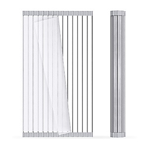 SunCleanse Roll-up Dish Drying Rack with Silicone Grid, Multipurpose Dry Rack Dish Drainer, Stainless Steel Foldable Dish Drying Rack for Sink Counter, Mini Grey 17.8"x11.8"