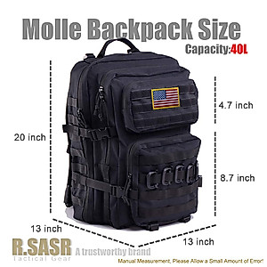 R.SASR Black Tactical Backpack, Military Backpack, Molle Backpack.(Black-01)