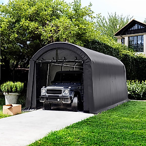 UDPATIO 10' x 20' Heavy Duty Carport, Round Style Portable Garage, Thick Shelter Storage Canopy Tent with All-Steel Metal Frame and Sunshade Waterproof Anti-Snow Carport for Car, Truck, SUV