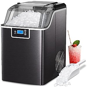 Nugget Ice Maker Countertop Ice Machine with Soft & Chewable Pellet Ice Portable Self-Cleaning Compact Ice Machine, 44LBS/24H Whit Ice Scoop and Ice Basket Decor for Your Kitchen/Office/Bar/Party