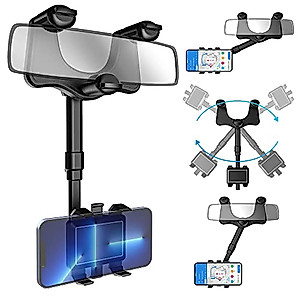 SXhyf Rear View Mirror Phone Holder, 2023 Rotatable and Retractable Car Phone Holder, Universal Car Phone Holder Mount, Cell Phone Holder Car Fit for iPhone 11 12 13 14 Pro Max Samsung All Phone