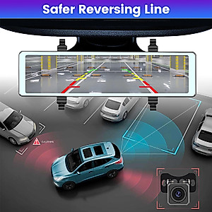 NHOPEEW 11.26 inch Rear View Mirror Camera with Carplay and Android Auto - Mirror Dash Cam Front and Rear - FM Transmitter/Bluetooth/Split Screen/Voice Control/Loop Recording + 64GB TF Card