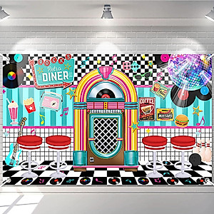Avezano 50s Retro Diner Party Backdrop 50s Retro Rock and Roll Diner Classic Party Decoration Banner 1950s Sock Hop Party Decor 70.8 x 43.3 Inch