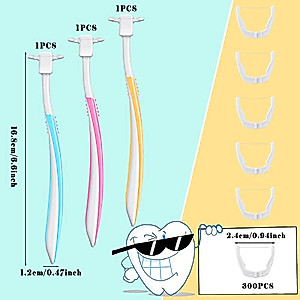 3 Pieces Reusable Dental Floss Handle with 300 Pieces Dental Floss Refill Heads Unflavored Colorful Floss Interdental Toothpick Flosser for Adults and Kids Teeth Cleaning, 3 Colors