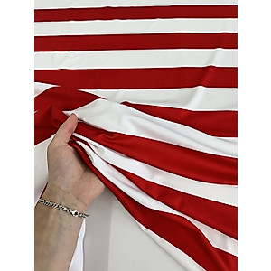 Stripe Print Premium Nylon Spandex Fabric - Ultra-Soft & Stretchy - Red and White - 4Way Stretch Fabric by The Yard - Perfect for Activewear and Swimsuit Fabric, and More -1 Yard - 58 Inch Width