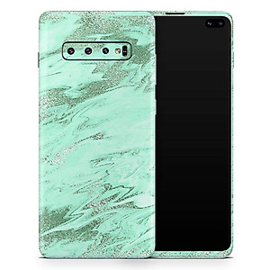 DesignSkinz Mint Marble & Digital Gold Foil V5 Protective Vinyl Decal Wrap Skin Cover Compatible with The Samsung Galaxy S20 (Screen Trim & Back Glass Skin)