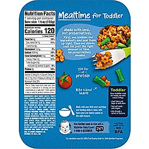 Gerber Mealtime for Toddler Pasta Sauce in Meat Sauce with Side of Green Beans, Packed in Seasoned Water, Toddler Meal with No Preservatives, 6.8 OZ (Pack of 4)