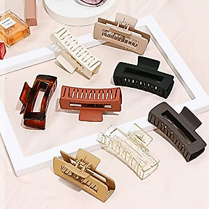 4.1 Inch Large Hair Claw Clips 8 Pcs Rectangle Hair Clips Big Hair Clips for Thick Hair Nonslip Rectangular Hair Clips Acrylic Banana Jaw Clips Hair Accessories for Women and Girls (Khaki)