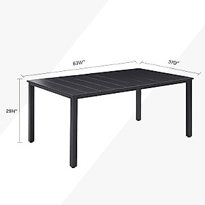 VICLLAX Outdoor Dining Table for 6, 63 Inch Rectangle Patio Dining Table for Outside Patio Furniture Deck Lawn Garden, Black