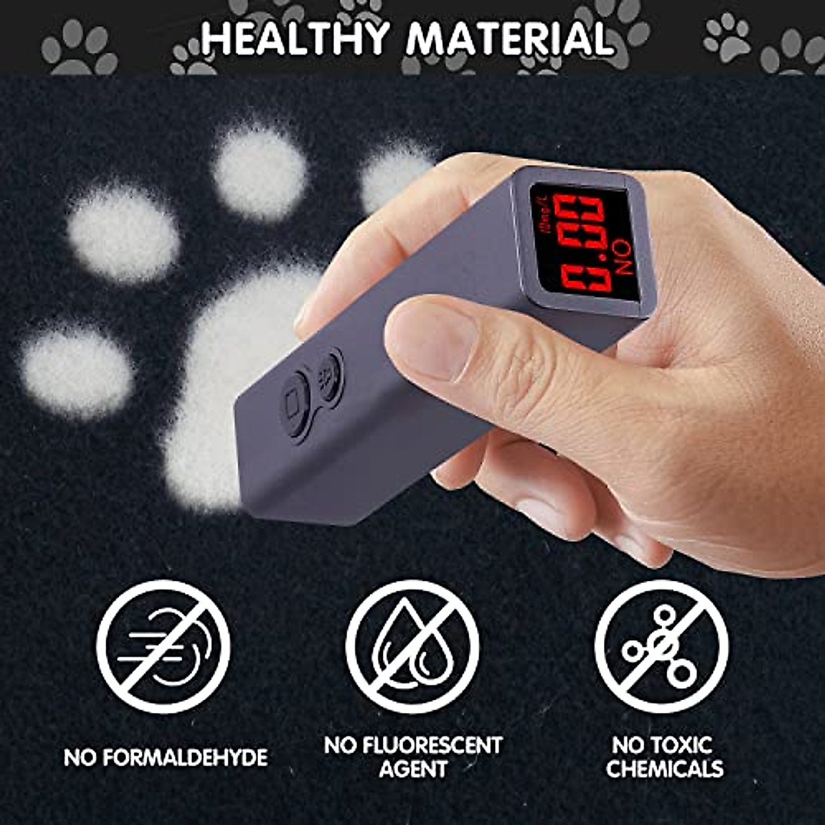 Rest-Eazzzy Pet Heating Pad Cover, Flannel Soft Heating Pet Mat Cover Indoor, Removable Heating Pad Mat Cover with Paw Print for Pet Dog Cat (Black, Two Covers ONLY)