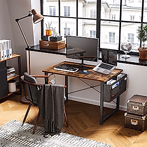 ODK Computer Writing Desk 39 inch, Sturdy Home Office Table, Work Desk with A Storage Bag and Headphone Hook, Vintage
