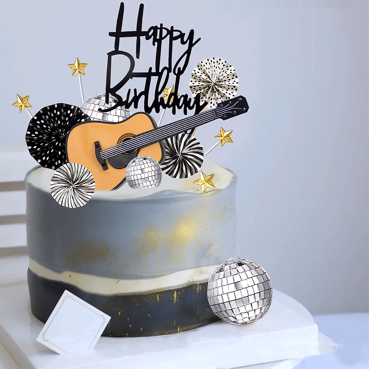15 PCS Guitar Cake Toppers Disco Ball Cake Toppers Music Theme Birthday Cake Toppers Guitar Model Cake Decorations For Musician Birthday Party Rock Theme Party Guitar Theme party Supplies