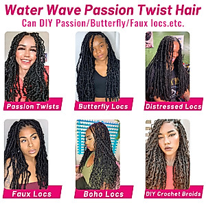 Dorsanee Passion Twist Hair 18 Inch 7 Packs Water Wave Crochet Hair Long Bohemian Curly Braiding Hair for Butterfly Locs, Faux Locs, Boho Style Spring Twist Crochet Braids (1B#)