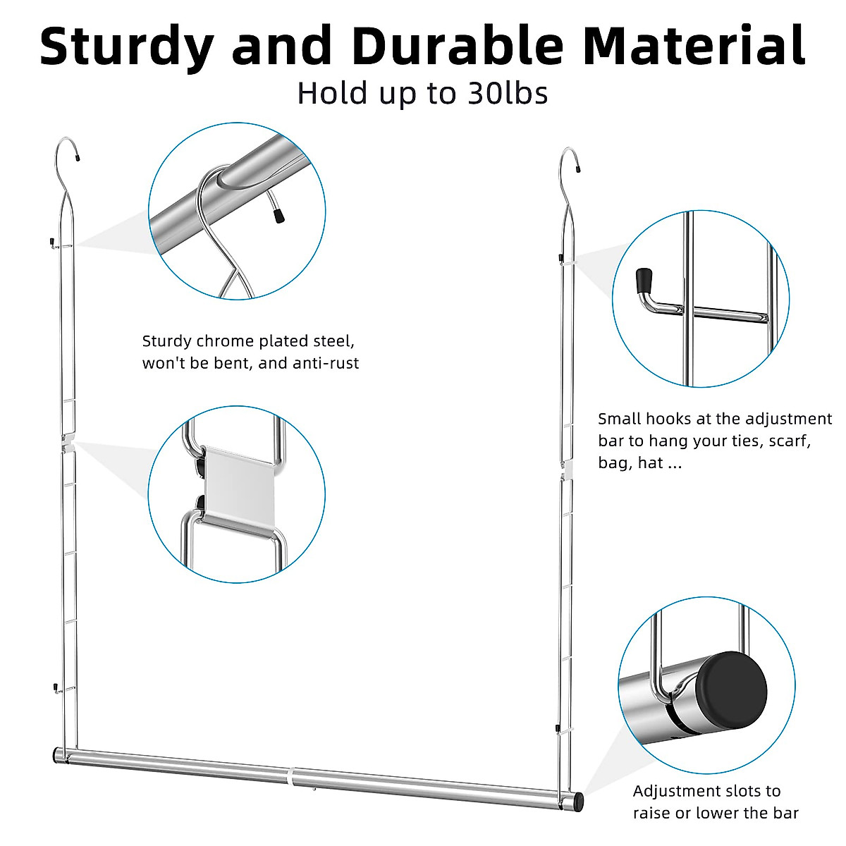 STARTOSTAR Closet Hanging Rod, Width and Height Adjustable Closet Extender Hanging Rod, Closet Hanging Organizer, Stainless Steel Double Closet Rod, Space-Saving Clothes Hanging Bar -1 Pack