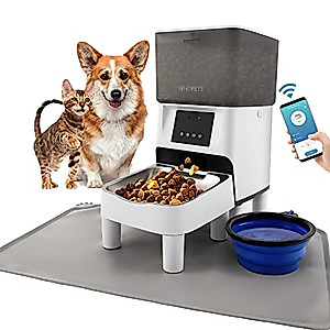 Automatic Cat Feeder, WHDPETS WiFi Enabled Smart Pet Feeder for Cats & Dogs, Auto Cat Food Dispenser with Stainless Steel Bowl, Silicone Dog Bowl, Feeding Mat, APP Control, 10s Voice Recorder