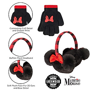 Disney Girls' Winter Hat, Earmuffs and Kids Gloves Set, Minnie Mouse for Ages, Age 4-7