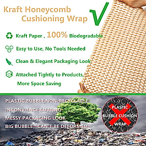 Wowxyz Honeycomb Packing Paper Wrap 12"x105' Recycled Cushion Wrapping Roll Eco Friendly Shipping Moving Green Wrap with 10 Fragile Sticker Labels - Protective Kraft Packaging Suppliers Brown