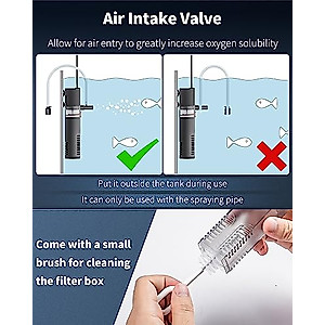 Pawfly Internal Aquarium Filter, Submersible Power Filter with 55 GPH Water Pump for 3 to 10 Gallon Fish Tanks Filtration Circulation and Oxygenation