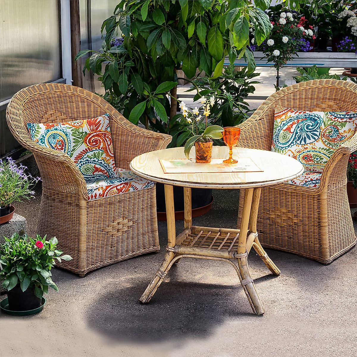 JMKaixin Patio Chair Cushions 19 x 19 Inch Waterproof Outdoor Seat Cushions for Patio Furniture Garden Sofa Couch Chair Pads with Adjustable Straps, Set of 2