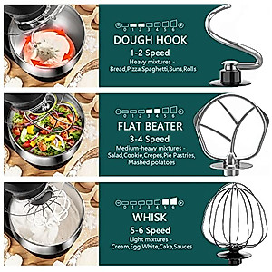 Loniko Stand Mixer, 6.5-QT 6-Speed Tilt-Head Food Mixers Kitchen Electric Stand Mixer, Household Stand Mixers with Dough Hook, Flat Beater & Whisk, Baking Mixer with Stainless Steel Bowl(Black)