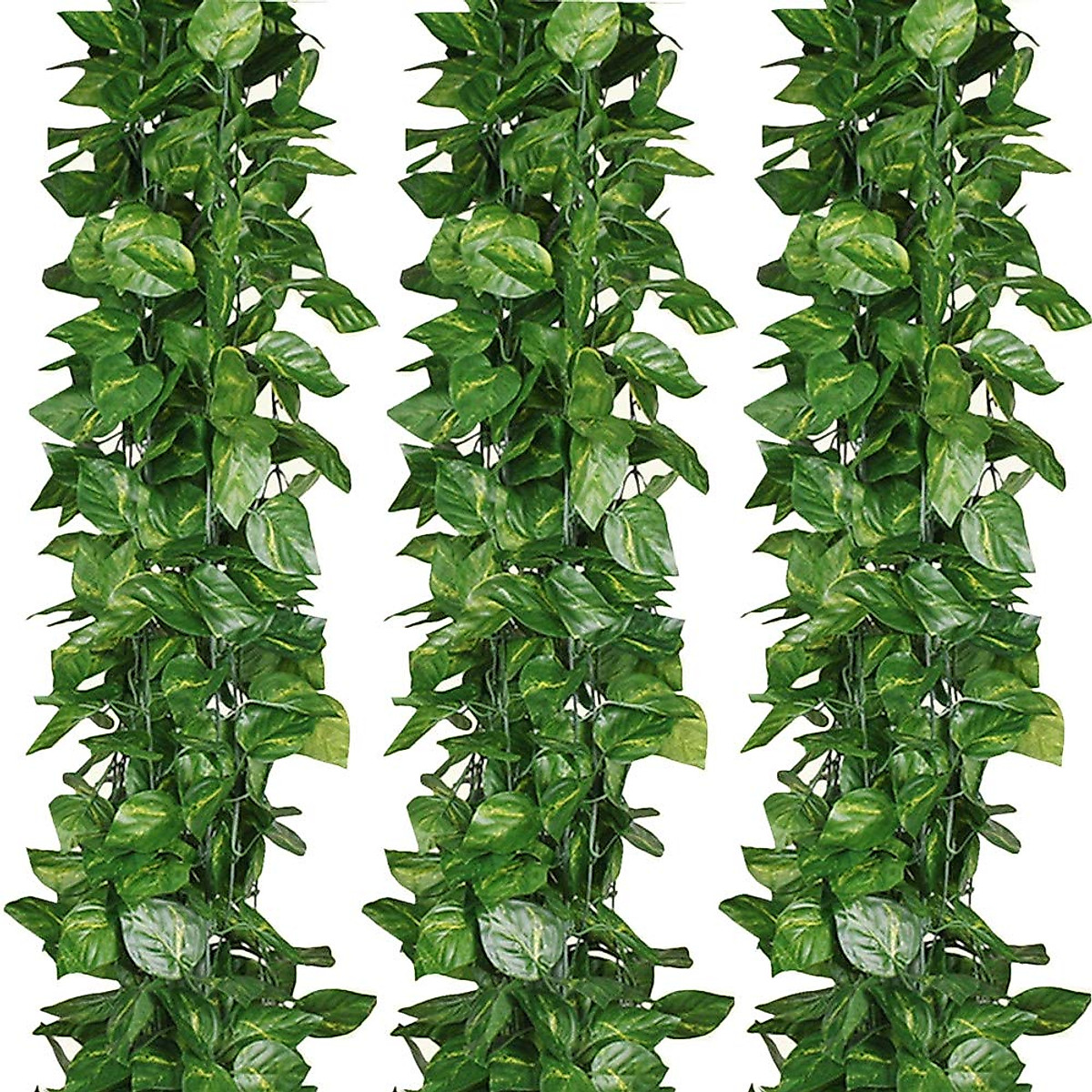 ZWYOQI 84 feet Artificial Vines Greenery Garland Fake Hanging Leaves Faux Foliage Plants for Wedding Party Garden Home Kitchen Office Wall Decorations (Scindapsus/12 Strands)