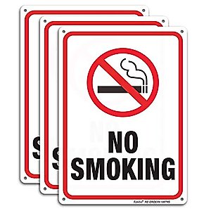 No Smoking Sign,3 Pack No Smoking Metal Reflective Signs - 10 x 7 Inches .040 Rust Free Heavy Duty Aluminum Sign - UV Printed with Professional Graphics - Easy to Mount - Indoor & Outdoor use
