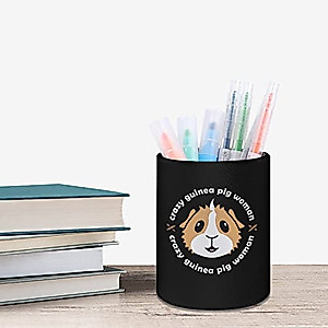 Crazy Guinea Pig Woman Round PU Leather Pen Holder Desk Organizer Storage Container Pencil Container Brush Scissor Box