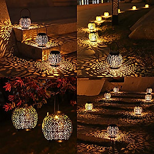 Brizled Solar Lantern Lights, 2 Pack Outdoor LED Solar Hanging Lantern Lights with Star Projection, Warm White Solar Garden Lights Retro Table Lantern Lights Waterproof for Garden Patio Courtyard Path