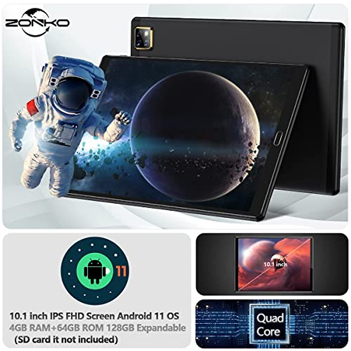 Tablet 10 Inch Android 11.0 Tablet with Keyboard, Dual 2.4+5G WiFi Tablets 64GB Storage 128GB Expandable, 4G RAM 6000mAh Battery Google Certified Tablet Include Keyboard Mouse Case Stylus