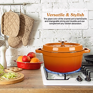WISELADY Enameled Cast Iron Dutch Oven Bread Baking Pot with Lid (4QT, Orange)