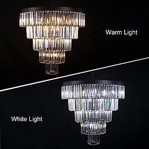 TOCHIC 10 Light Large Crystal Chandelier 31.5 inch, 5-Tier Contemporary Modern Black Crystal Chandeliers, Raindrop K9 Round Ceiling Light for Bathroom,Staircase, Entryway, Dining Room, Foyer, Kitchen