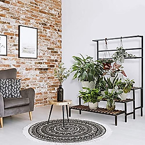 NANKINGFANGAO 3 Tier Hanging Plant Stand Ladder Plant Shelf, Tall Plant Stand Outdoor Indoor Steel-Wood Plant Shelves Metal Frame, Suitable for Terrace Garden Corner Balcony, Living Room Storage