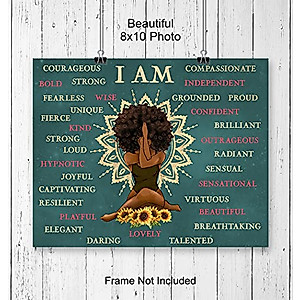 African American Black women Wall Art & Decor -Motivational Inspirational Wall Decor - I Am Positive Affirmations Poster - Zen Meditation New Age Home Decor - Encouragement Gifts - Positive Quotes