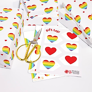 CENTRAL 23 Rainbow Wrapping Paper - 6 Sheets Colorful Gift Wrap - Heart Wrapping Paper For Women Men Gay - For Valentine Anniversary - Comes With Fun Stickers