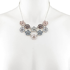 LUX ACCESSORIES Faux White Pink Grey Mauve Floral Flower Statement Necklace