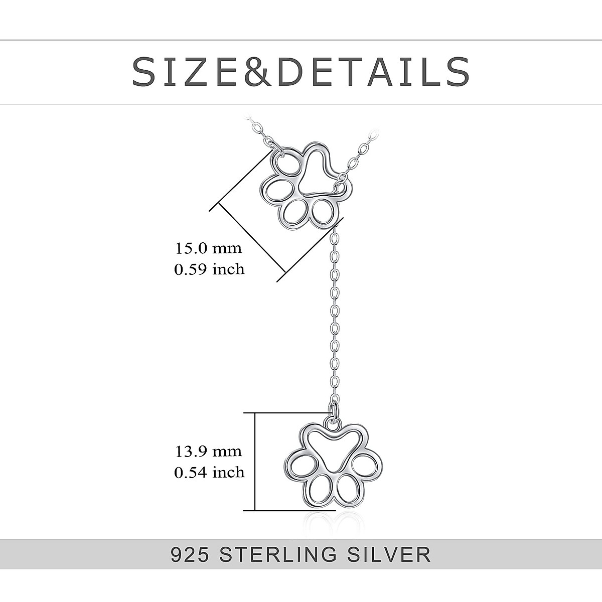 YFN 925 Sterling Silver Double Paw Print Lariat Y Necklace Birthday Jewelry for Dog Mom Women