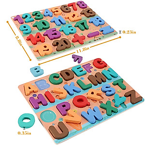 Wooden Alphabet and Number Puzzles (2 Pack), Toddler Puzzles Toys, Educational Learning Toy for Kids Boys and Girls and Preschoolers, Color Recognition, Motor Skills Matching Game