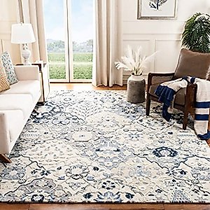 SAFAVIEH Glamour Collection Area Rug - 8' x 10', Beige & Blue, Handmade Wool, Ideal for High Traffic Areas in Living Room, Bedroom (GLM622B)