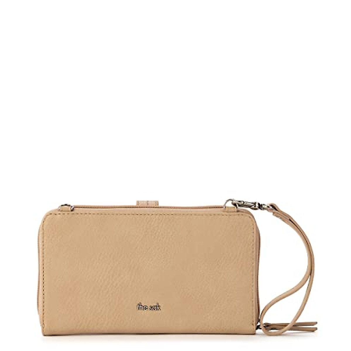 The Sak Iris Large Smartphone Crossbody Bag in Hand-Crochet & Faux Leather, Detachable Wristlet Strap, Mendocino Stripe