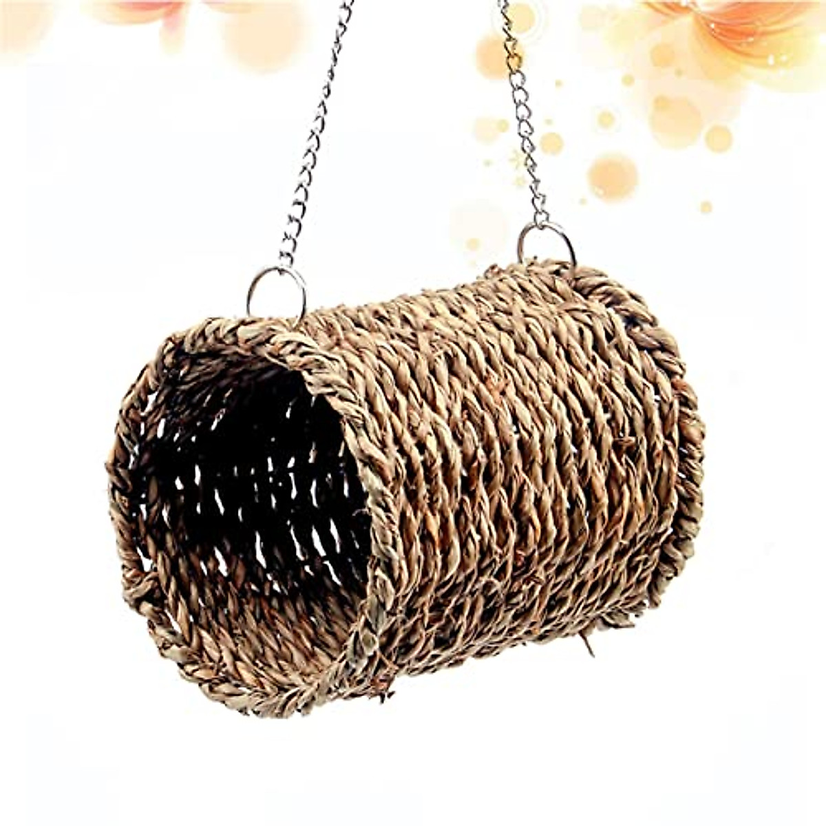 2pcs Parakeet Chinchilla Tube Hedgehog Tent Small Snuggle Guinea Hanging Straw Nest Rat Hammock Toy Seagrass Cockatiel Hamster Pig Squirrel Tunnel for Pet Bird Use Tunnels Woven