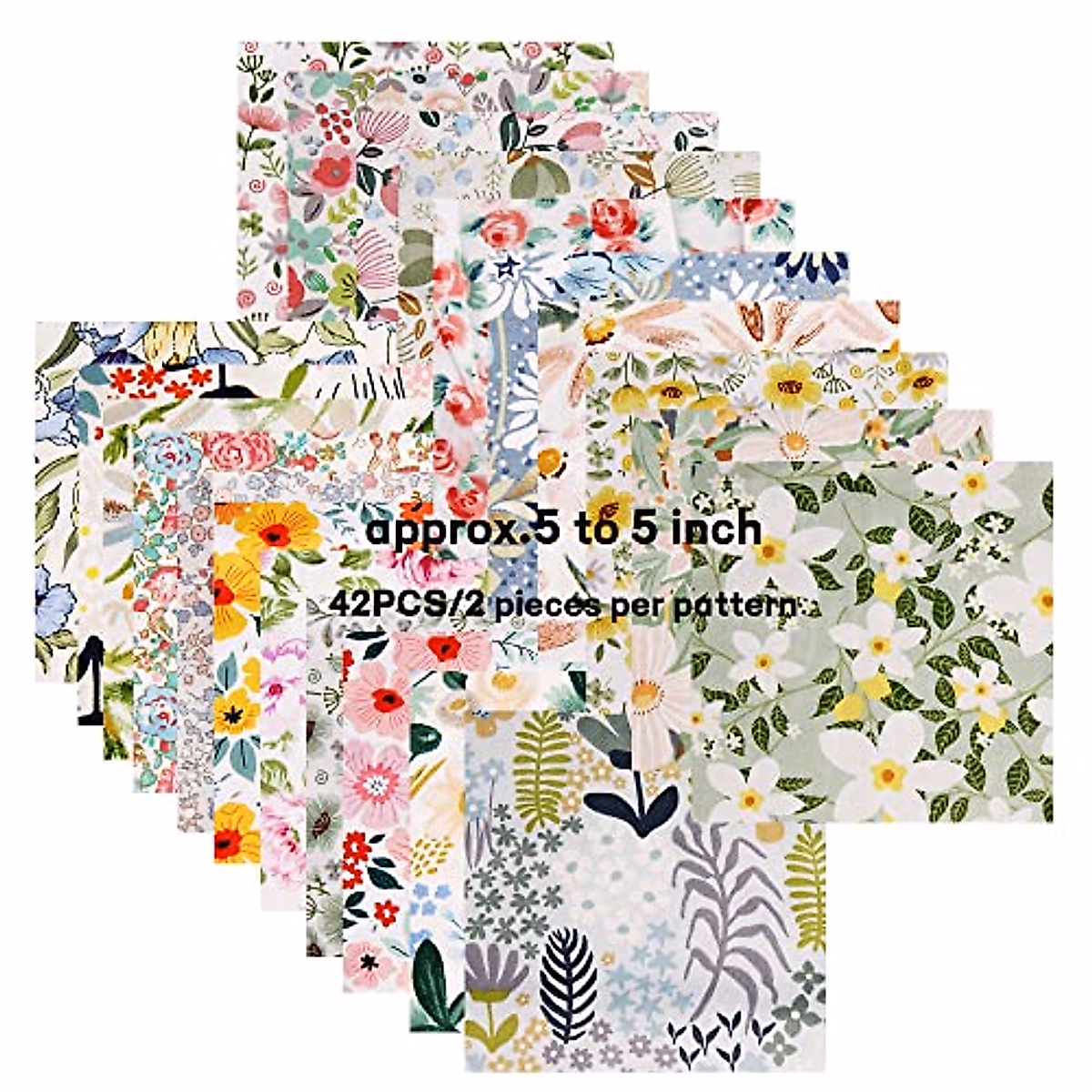 Charm Packs Fabric for Quilting 42Pcs 5'' Precut Fabric Quilt Squares Cotton Fabric Bundles for Sewing Floral Printed Quilt Squares Fabric …