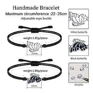 JENDEAR Friendship Bracelets Best Friend Matching Bracelets, Butterfly Handmade Rope Bracelet Meaningful Gifts for Women