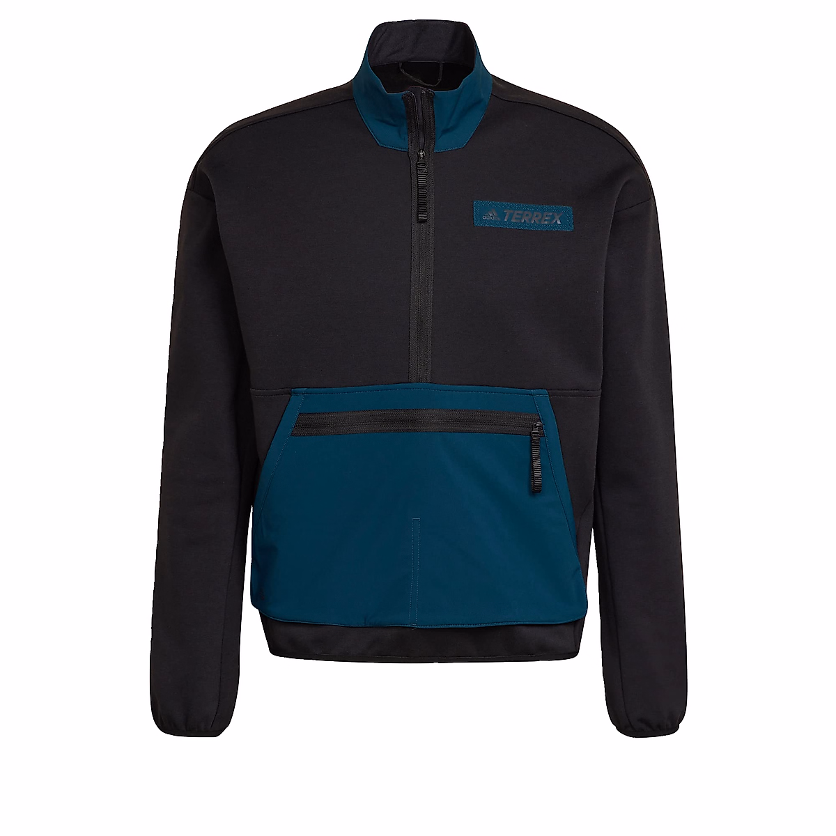 ADIDAS MEN’S TERREX HIKE HALF-ZIP POCKET MIDLAYER SWEATSHIRT, Black/Utility Green, 2XL