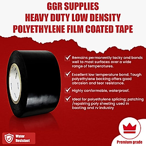 GGR Supplies T.R.U. LDPE Heavy-Duty Greenhouse Polyethylene Repair Weatherseal Film Tape. Long Term UV Exposure Ideal for Sealing and Seaming. (Clear, 2" X 36 Yards)