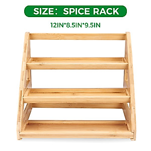 MNADSFKJ Spice Rack Organizer for Cabinet, 3 Tier Spice Rack, Bamboo Spice Organizer for Kitchen Cabinet, Pantry and Countertop Organization- Natural