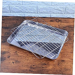 Cookie Tray 2pcs Stainless Steel Drainer Bread Loaf Pan Bandejas Para Comida Oven Tray Oven Grill Rack Deep Roasting Pan Vegetable Drain Storage Multipurpose Tray Turkey