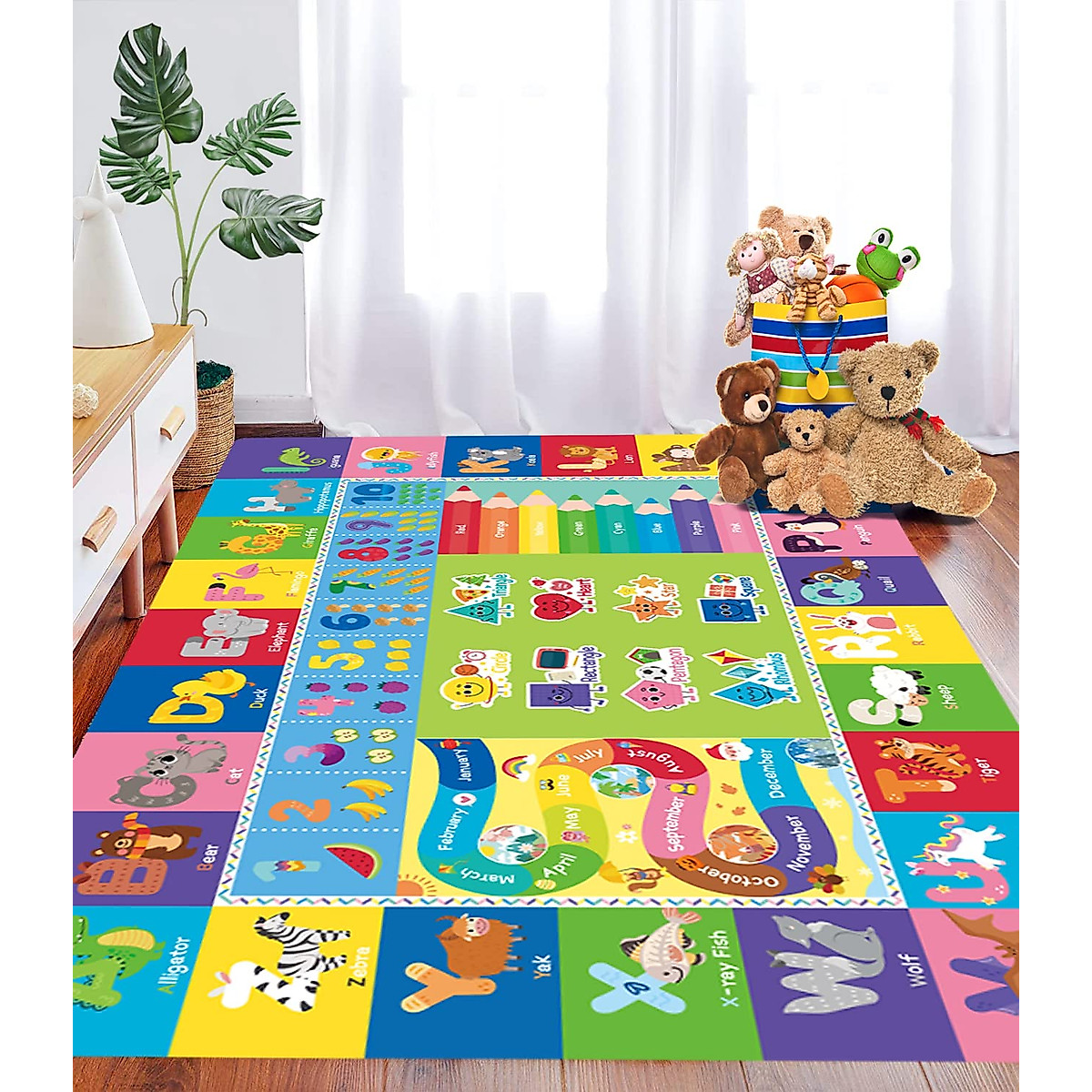 Kids Play Rug for Baby Play Mat for Floor, 78.7 x 59 Inches Kids Rugs for Playroom, Playtime Collection ABC, Numbers, Animals, Month, Season Educational Area Rug for Kids Room Classroom